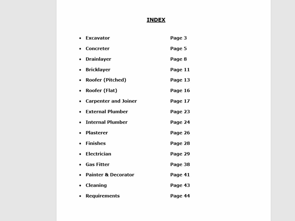 New Home Specification (Abridged) - Houseplansdirect